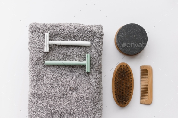 Male hygiene kit for face, hair and beard care isolated on white ...