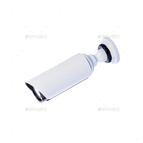 Outdoor bullet IP camera isolated on white background with clipping ...