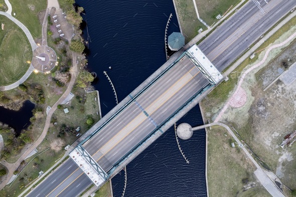 A bird’s eye view of a draw bridge over the Elizabeth River in Great ...