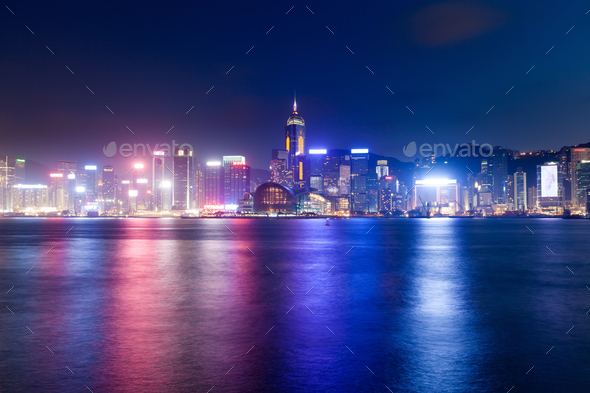 Night view of Hong Kong form Tsim Sha Tsui promenade, Kowloon, Hong Kong. Stock Photo by ...