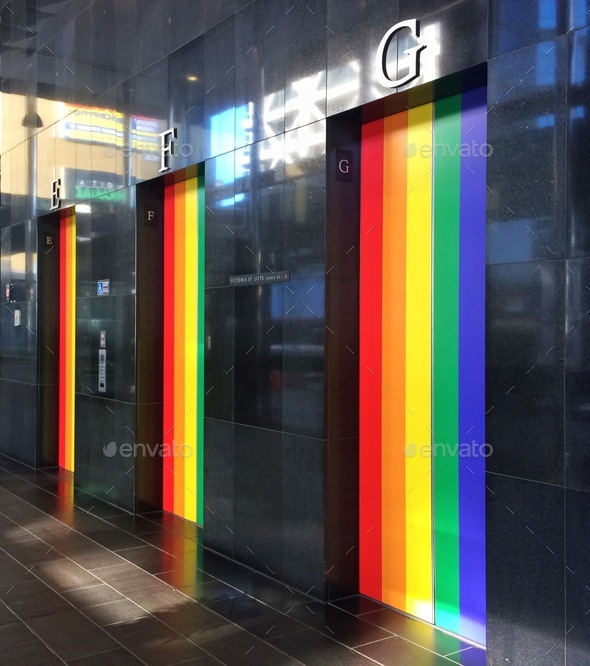 Elevator doors with the rainbow flag Stock Photo by lephotohunter ...