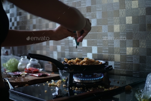 cooking, fried rice, cooking fried rice, women activity, kitchen ...