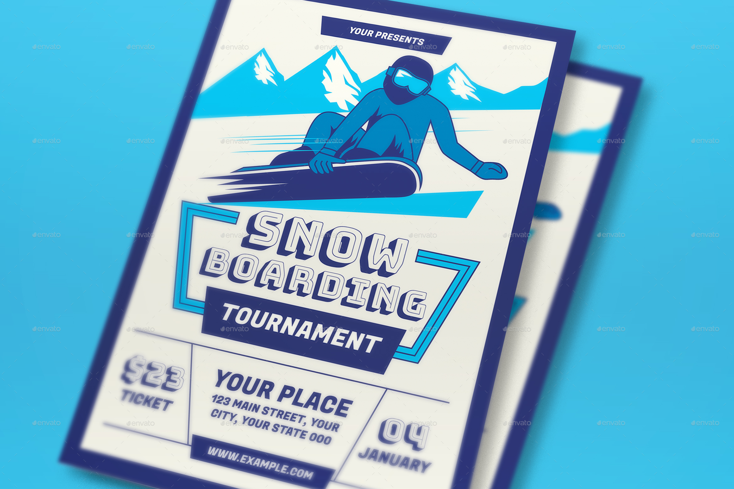 Blue Modern Snowboard Competition Flyer Set by graphicook | GraphicRiver