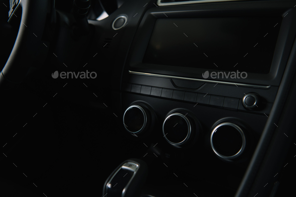 black buttons near modern car dashboard in automobile Stock Photo by ...