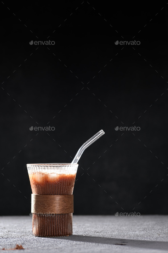 Minimalis photography, a unique glass of iced coffee, shoot alone with ...
