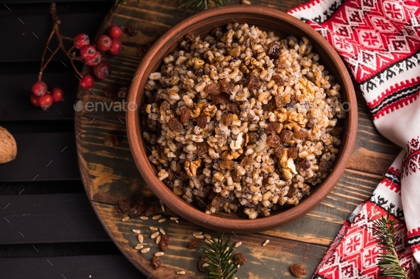 Traditional Christmas slavic dish kutia served on wooden table ...
