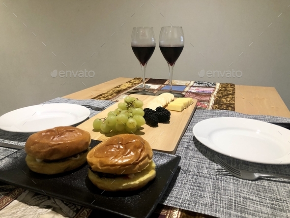 Relaxed food preparation for Sunday Breakfast and lunch for two. Stock ...