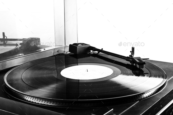 Old turntable sound system.Retro music player.Vintage electronic device ...