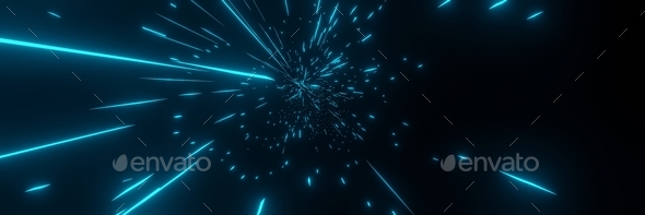 Abstract background Blue Particle explosion Shock waves panorama 3d ...