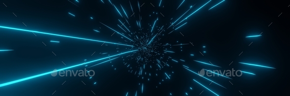 Abstract background Blue Particle explosion Shock waves panorama 3d ...