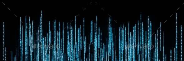 Stream of binary matrix code numbers on the screen panorama 3d rendering Stock Photo by amynapaloha