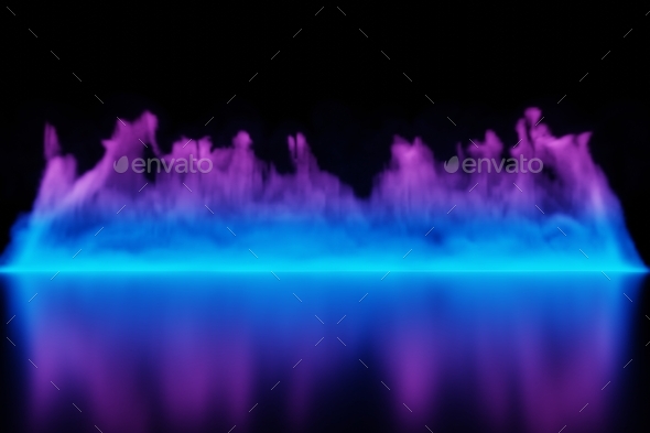 Blue futuristic Fire burning flames on black background 3d rendering ...