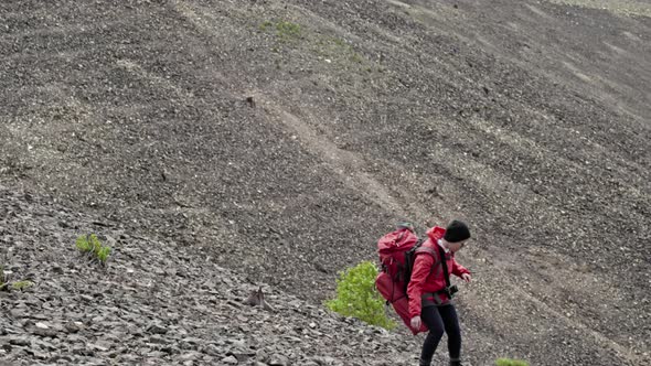 Solo Woman Hiker Descending Slope, Stock Footage | VideoHive