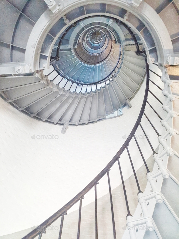 Spiral staircase of the Ponce Inlet Lighthouse taken from below Stock ...