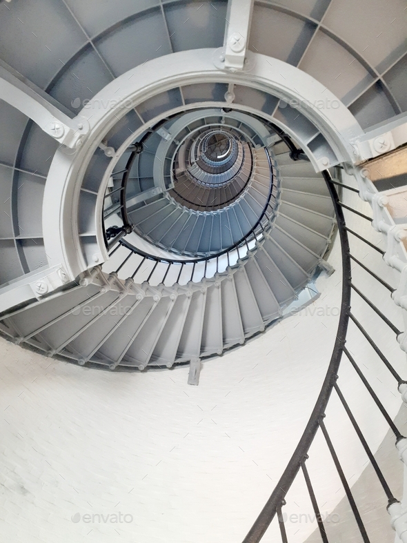 Spiral staircase of the Ponce Inlet Lighthouse taken from below Stock ...