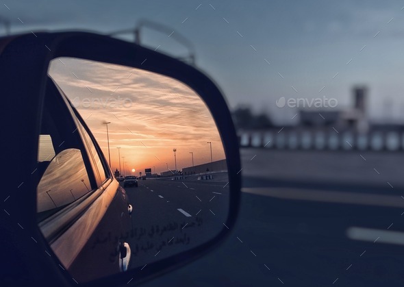 Car side mirror and the sunset Stock Photo by asary94 | PhotoDune