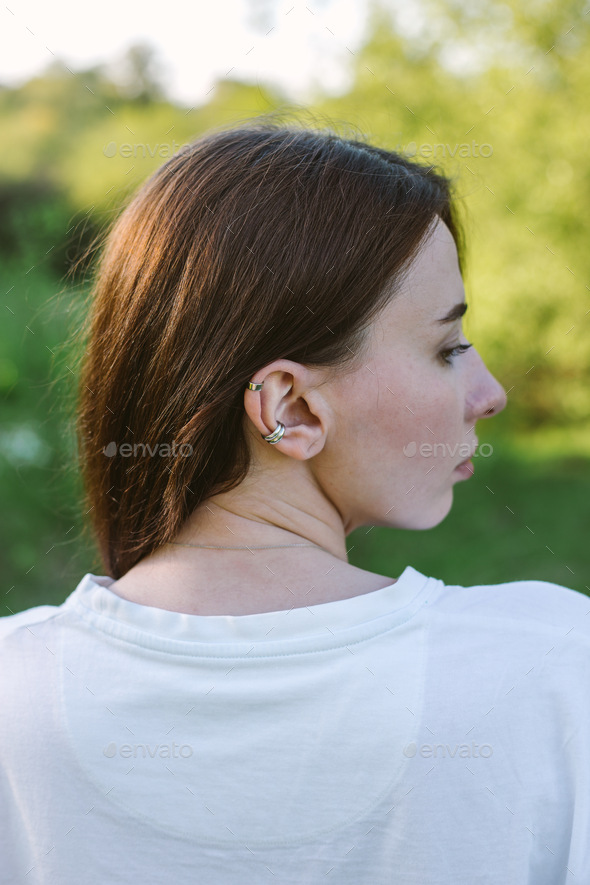 portrait of a white girl from the back in profile view Stock Photo by ...