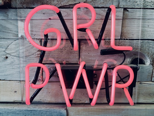 Girl power sign in neon pink that empowers women and young girls Stock ...