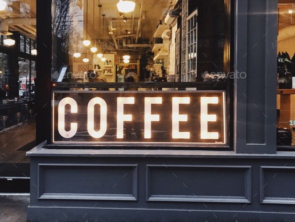 Bright coffee sign Stock Photo by sijiaw | PhotoDune