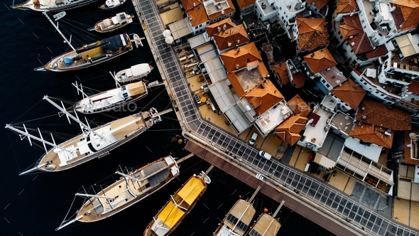 Marmaris, Turkey. Top drone view on the city with houses with tiled ...
