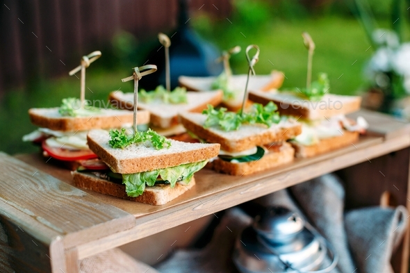 catering banquet buffet table with vegetarian snacks and sandwiches ...