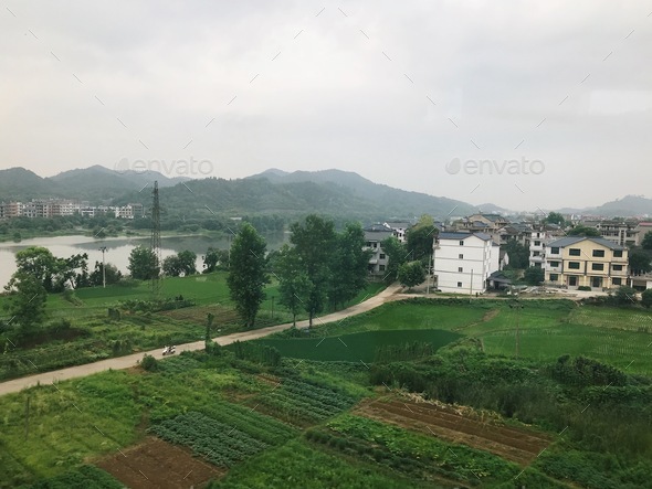 exotic landscape. Chinese landscape. farming. garden. green. rice ...