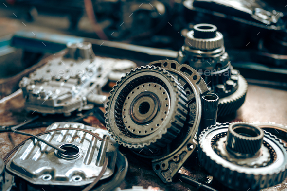 Steampunk texture, background with mechanical parts, gear wheels ...