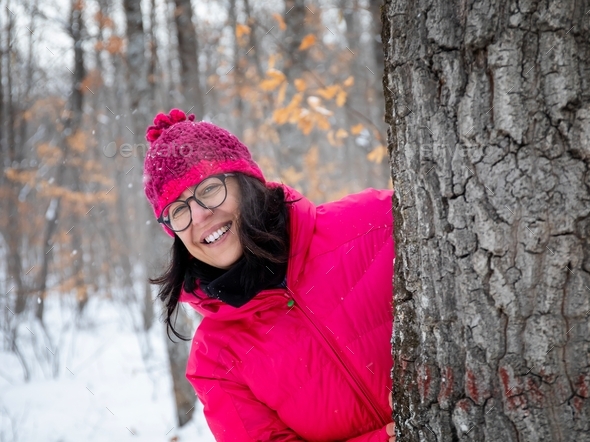 Happy in the snow, pink color Stock Photo by Graphico_ | PhotoDune
