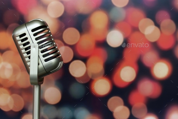 Vintage and retro concept. Vintage classic microphone with background ...