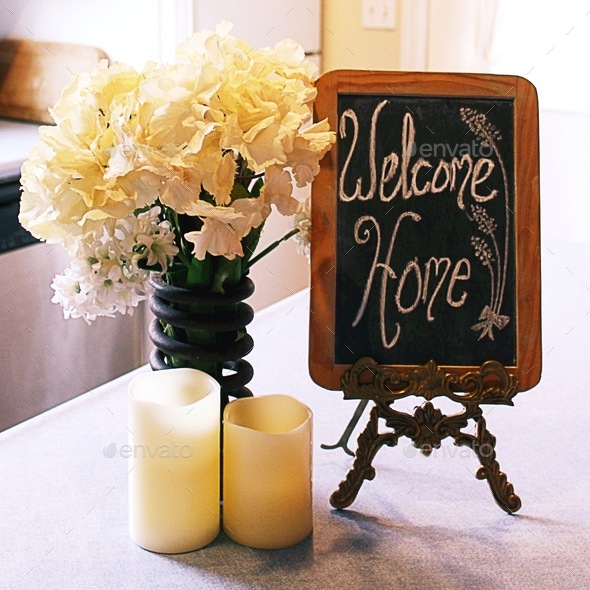 Welcome home chalkboard sign in farm house bnb Stock Photo by ...