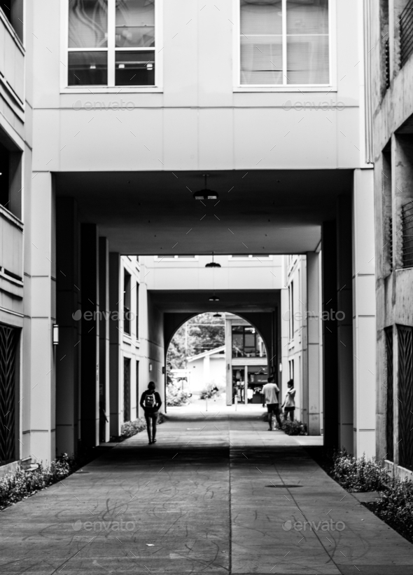 Urban scene of cement alley and geometric architecture Stock Photo by ...