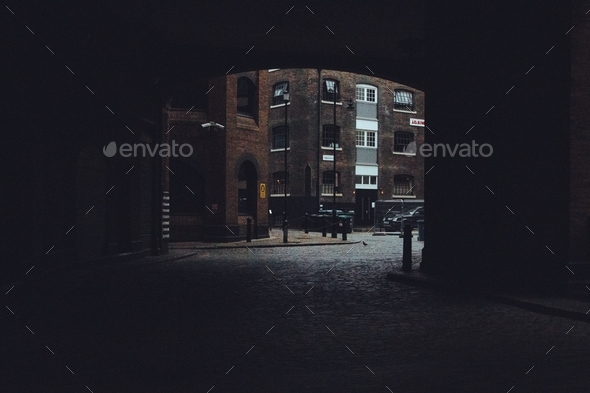 Tunnel. Buildings. Street. Urban. Bricks. Road. Exit. Depth of field ...