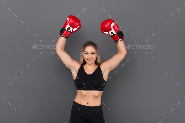 Bodybuilder in gloves with hands up Stock Photo by kegfire | PhotoDune