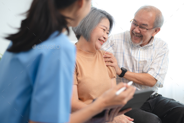 health insurance of retired assistance concept, woman nurse or doctor ...