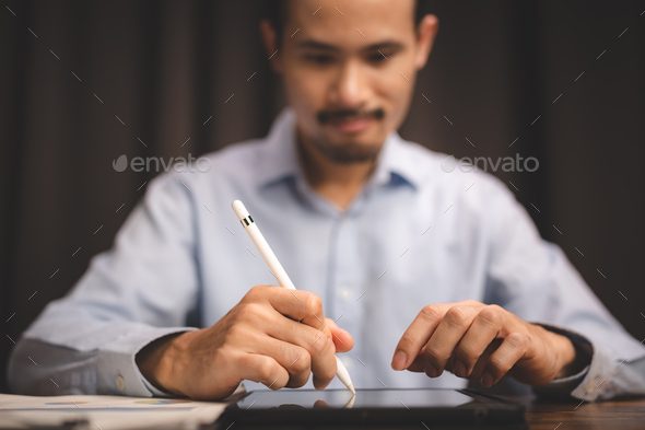 business communication technology concept, businessman person using ...