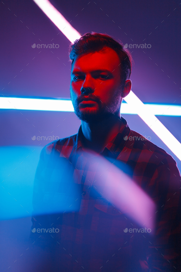 Handsome man near neon lights Stock Photo by kegfire | PhotoDune