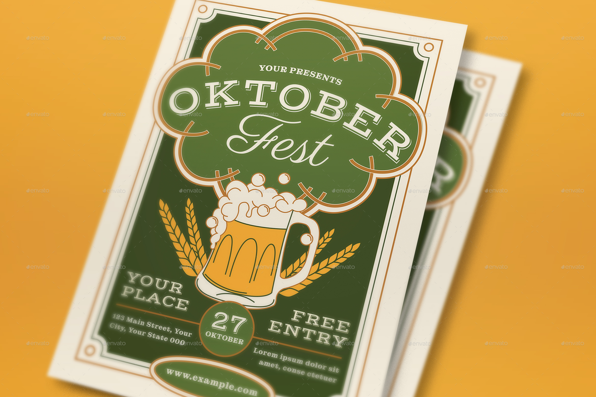 Green Vintage October Fest Flyer Set, Print Templates | GraphicRiver