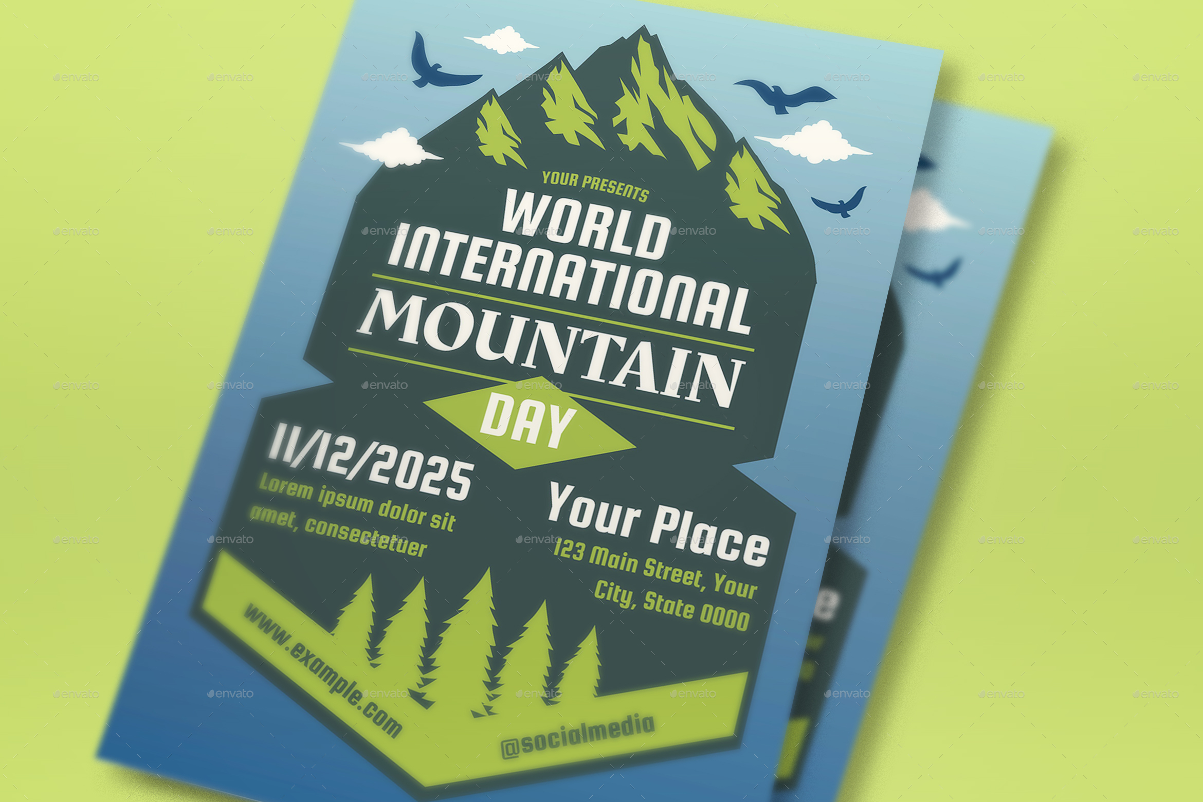 Green Modern International Mountain Day Flyer Set, Print Templates
