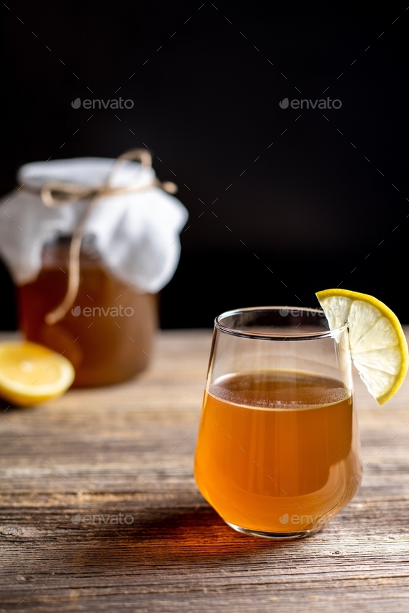 Raw fermented homemade alcoholic or non alcogolic kombucha superfood ...