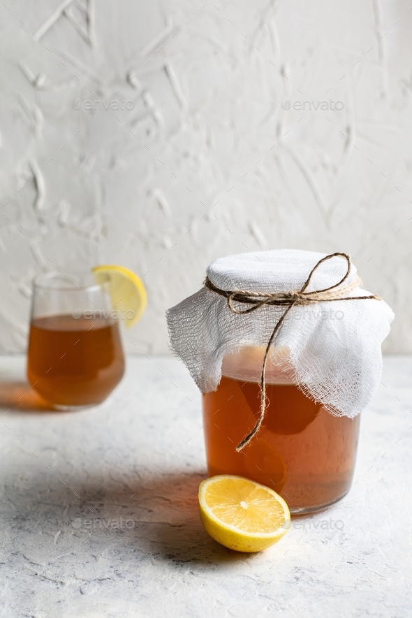 Raw fermented homemade alcoholic or non alcogolic kombucha superfood ...