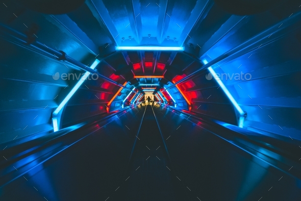 Neon light tunnel futuristic view Stock Photo by carlo_vstek | PhotoDune