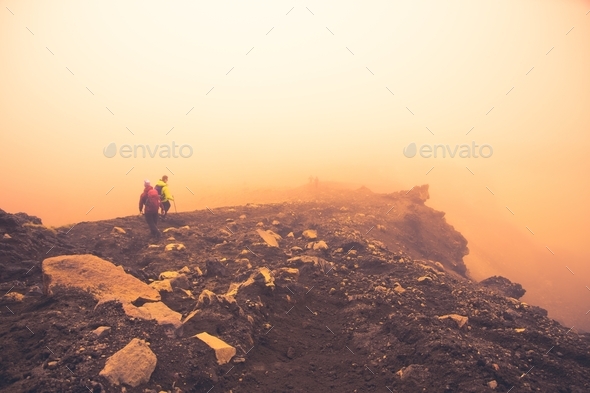 hiking traveler landscape outdoors nature fog rugged harsh environment ...