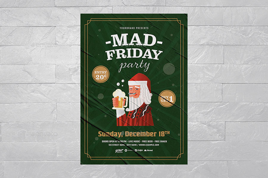 Mad Friday Christmas Party Flyer Template, Print Templates | GraphicRiver