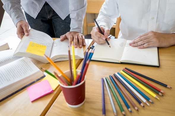 Group of young people learning studying new lesson to knowledge in ...
