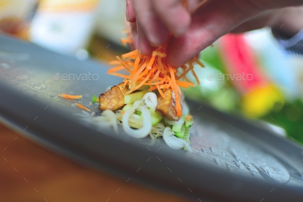 Making healthy food creation called summer (spring rolls without frying ...