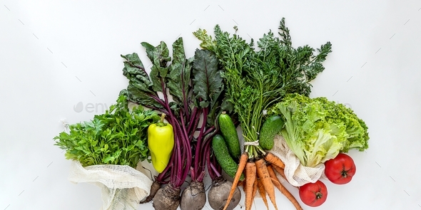 Food from above top view Eco-friendly farm products organic vegetables ...