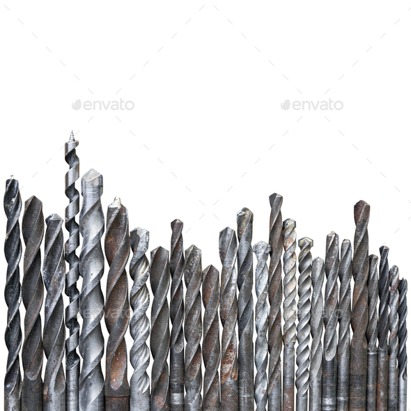 Old rusty drill bits isolated on white background Stock Photo by Cebas