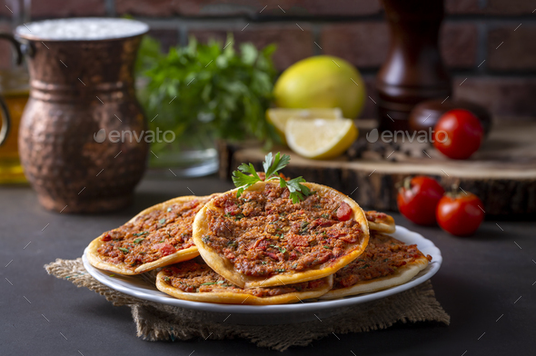 Turkish Food Findik Lahmacun / Mini Pizza Stock Photo by esindeniz
