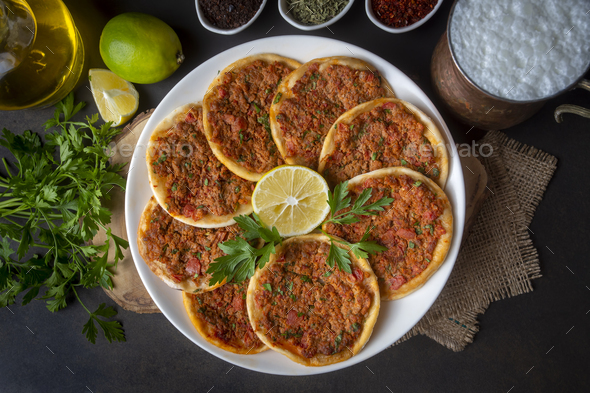 Turkish Food Findik Lahmacun / Mini Pizza Stock Photo by esindeniz