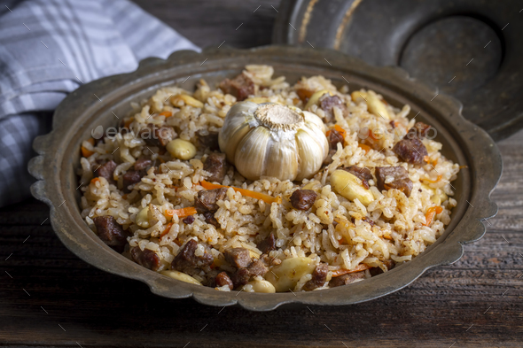 Traditional delicacies, Uzbek pilaf (Turkish name; Ozbek pilavi) Stock ...